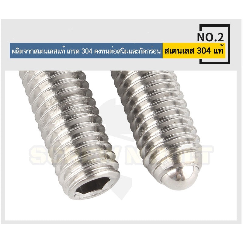 สกรู ตัวหนอน ปลายลูกปืน บอลสปริง หัวกดสปริง สแตนเลส 304 เกลียวมิล M3M4 – SCREWNBOLT